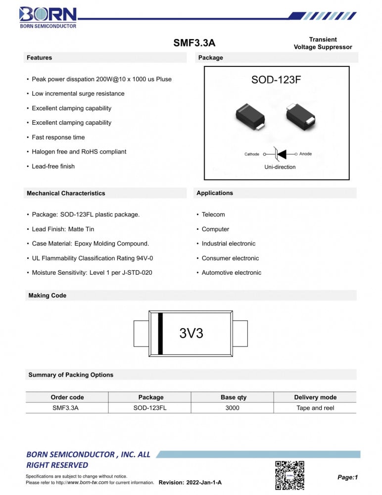 SMF3.3A datasheet page 1