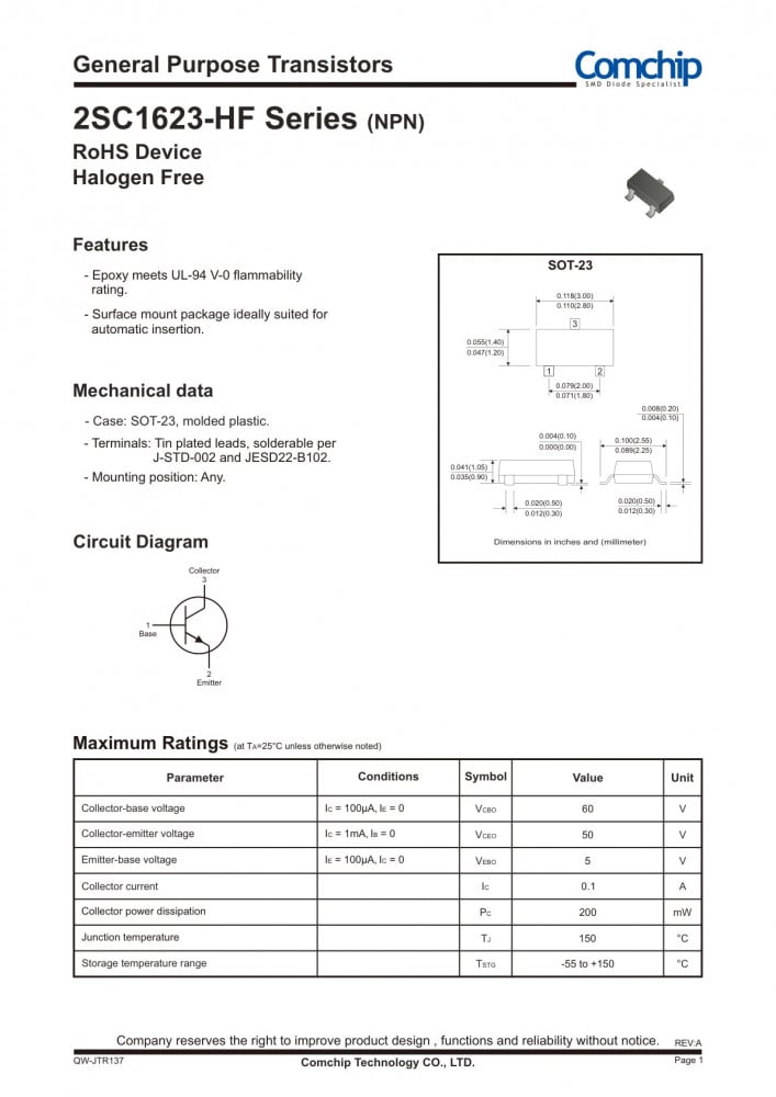 2SC1623-HF datasheet page 1