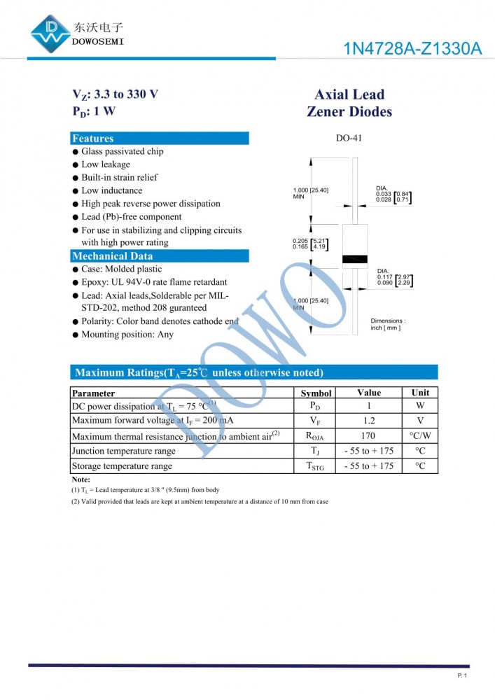 DOWO 1N4757A datasheet page 1