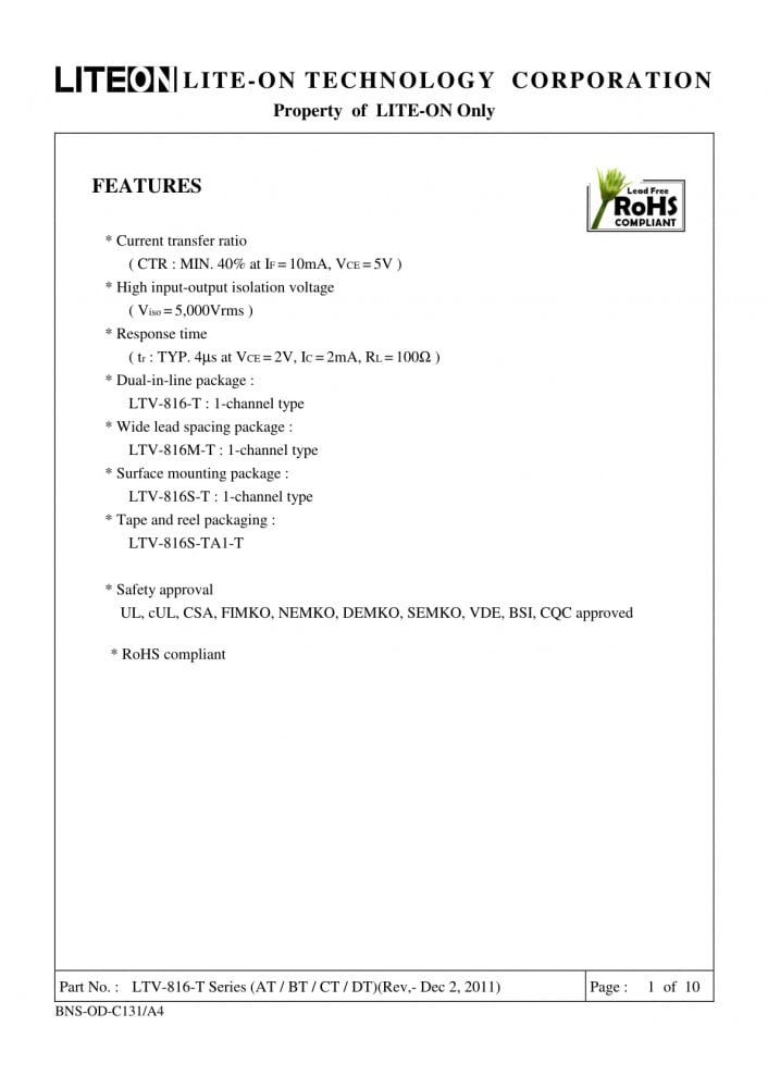 LTV-816 datasheet page 1