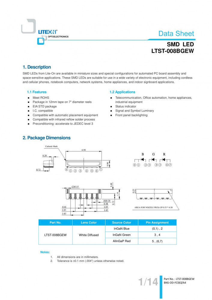 LTST-008BGEW datasheet page 2