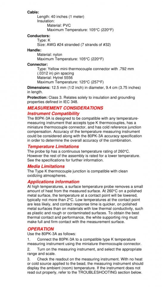 FLUKE 80PK-3A instruction sheet page 2