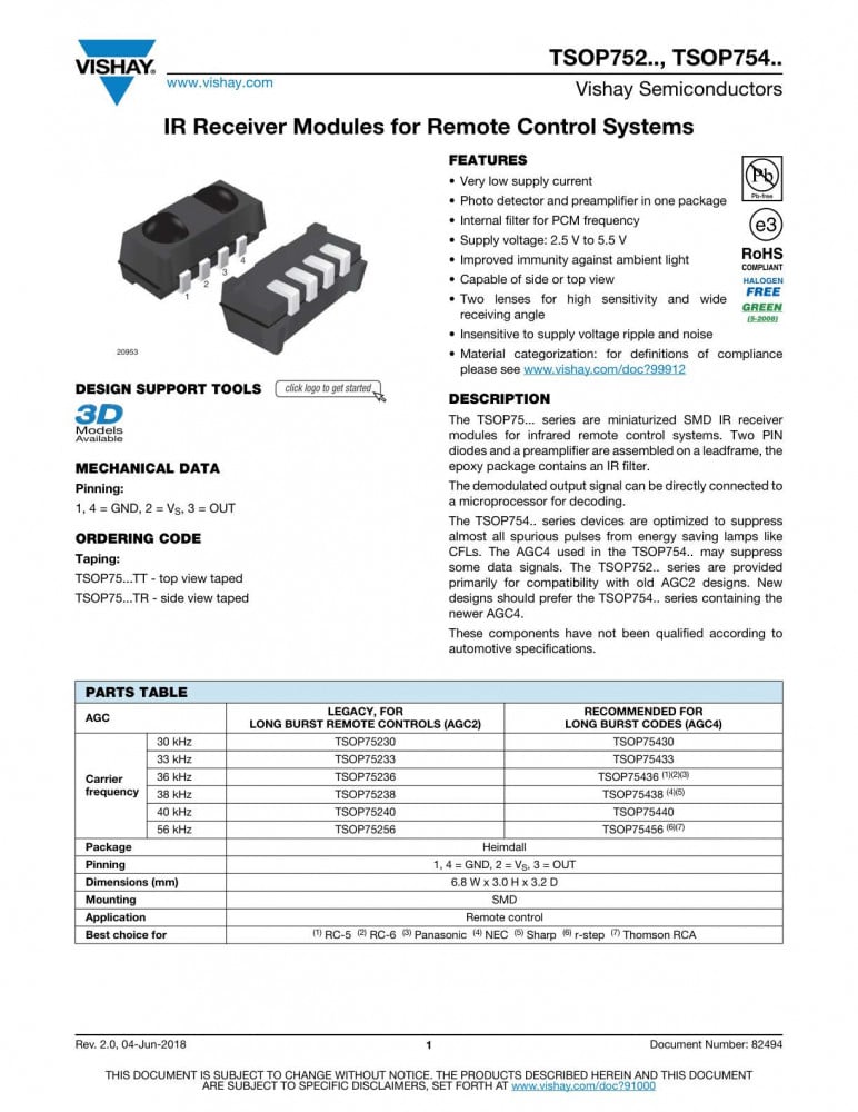 TSOP75238TR datasheet page 1