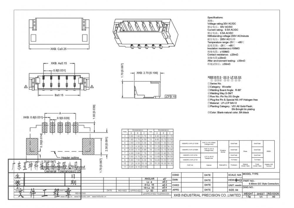 XKB X0800WRS-02HF-LPV01 technical document page 1