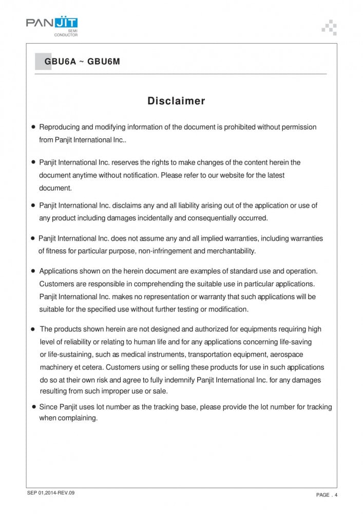 PANJIT GBU6M datasheet page 4