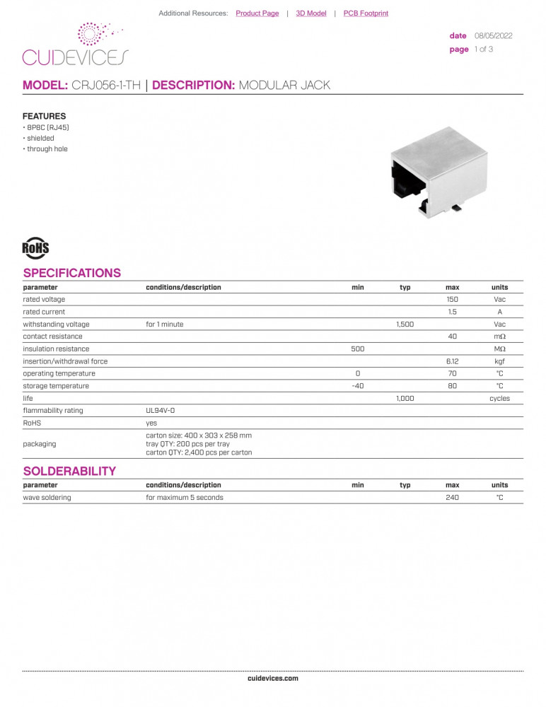 CRJ056-1-TH datasheet page 1