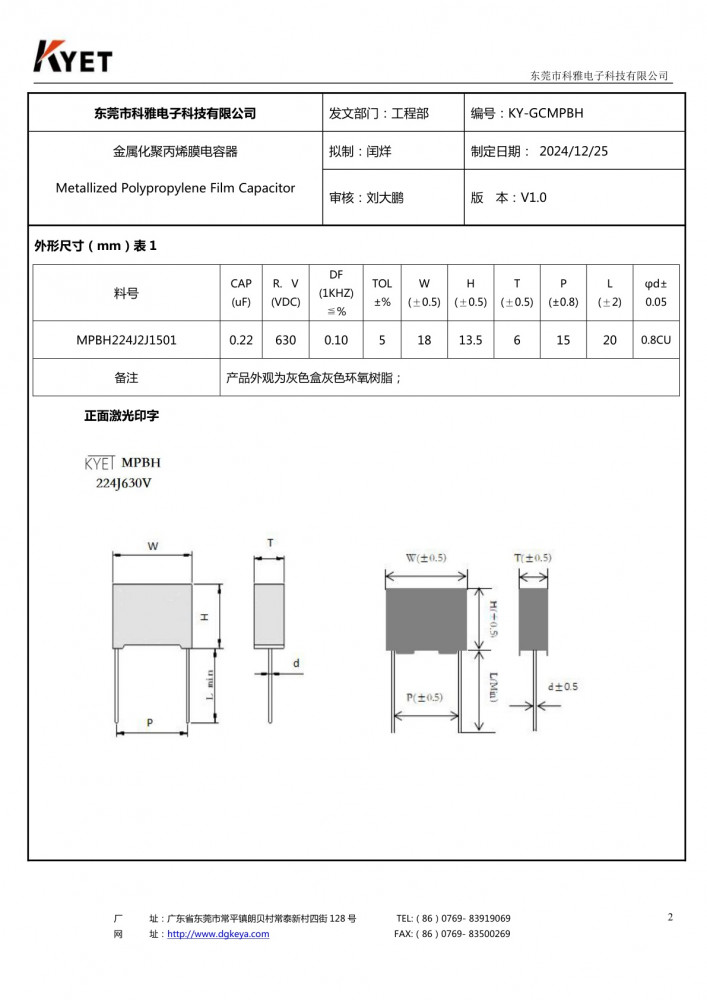KYET MPBH224J2J1501 specification page 2
