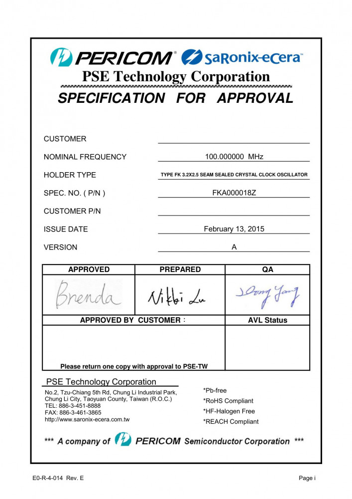 FKA000018Z specification page 1