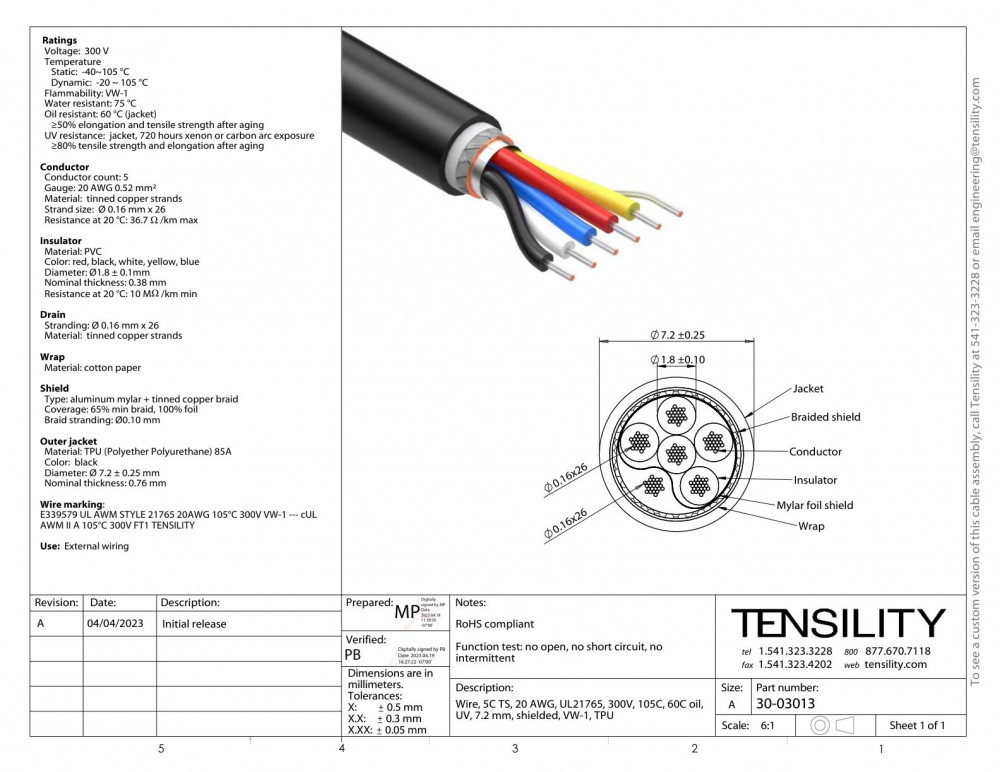 Tensility International 30-03013 cable product drawing
