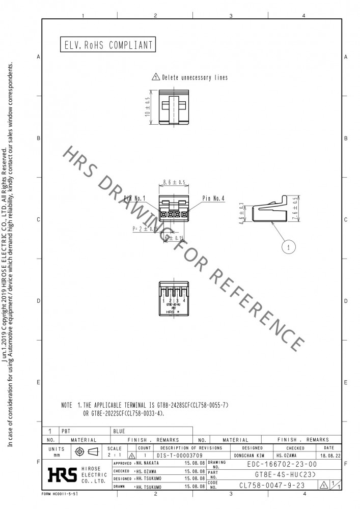 HRS GT8E-4S-HU(23) technical drawing preview