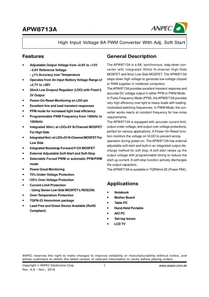 APW8713A datasheet page 1
