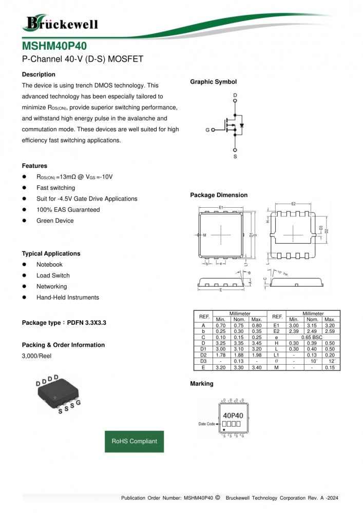 MSHM40P40 datasheet page 1