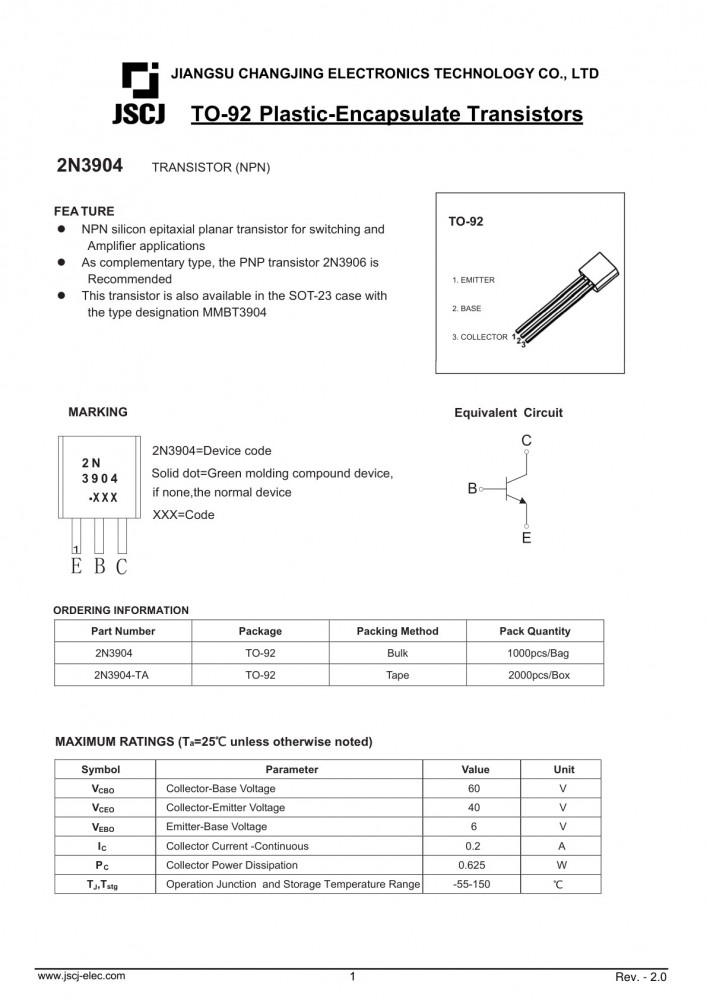 JSCJ 2N3904 datasheet page 1