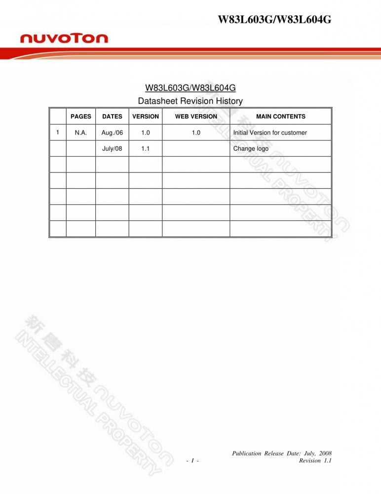 W83L604G datasheet page 2