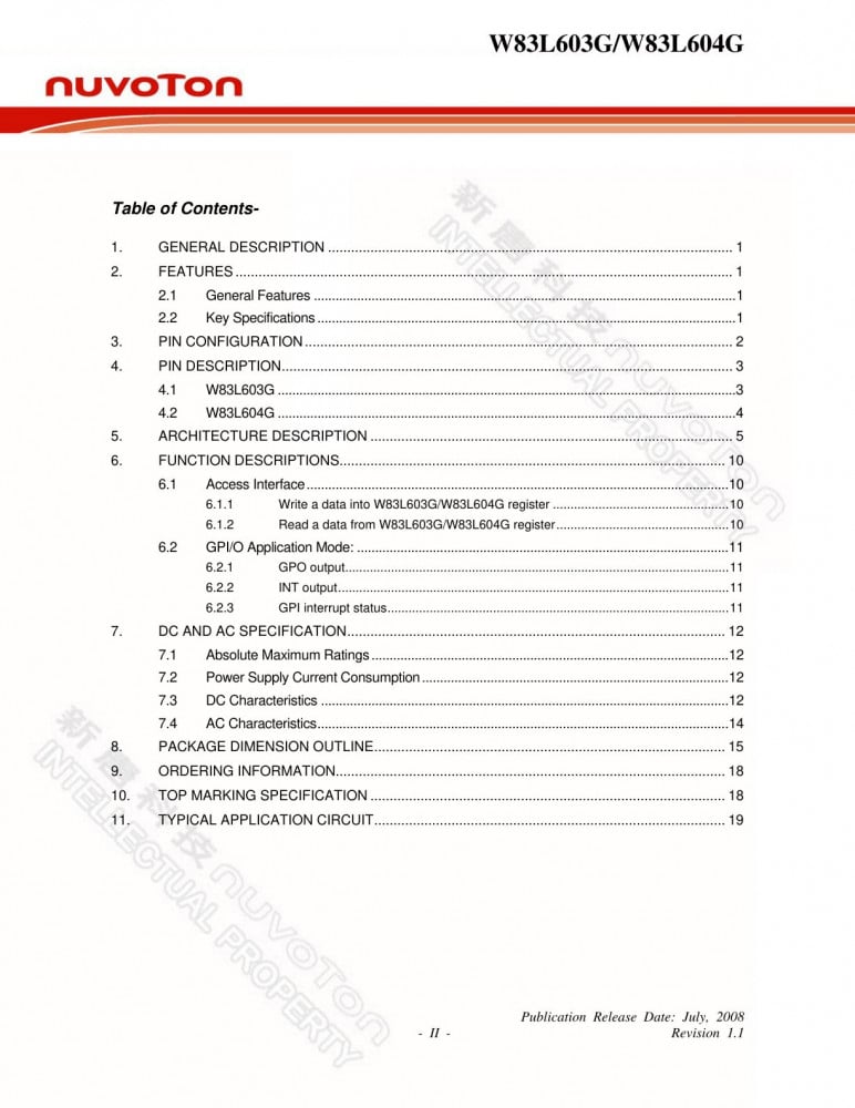 W83L604G datasheet page 3