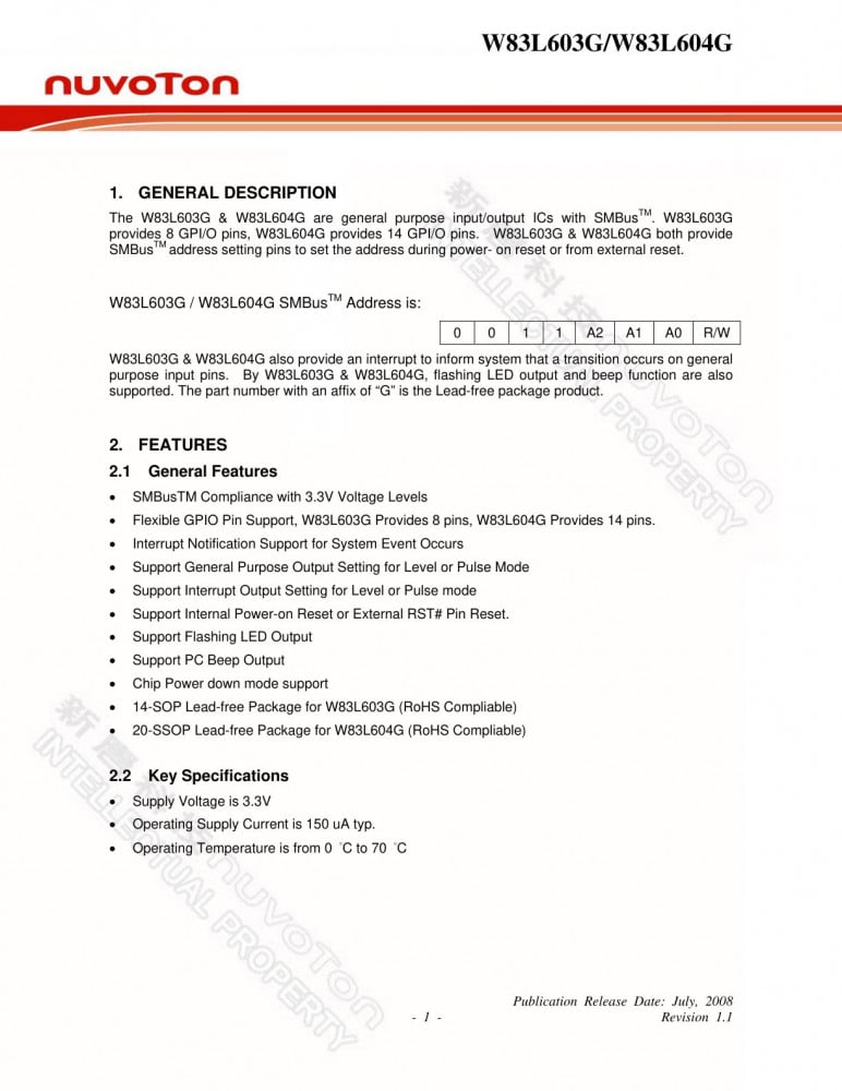 W83L604G datasheet page 4