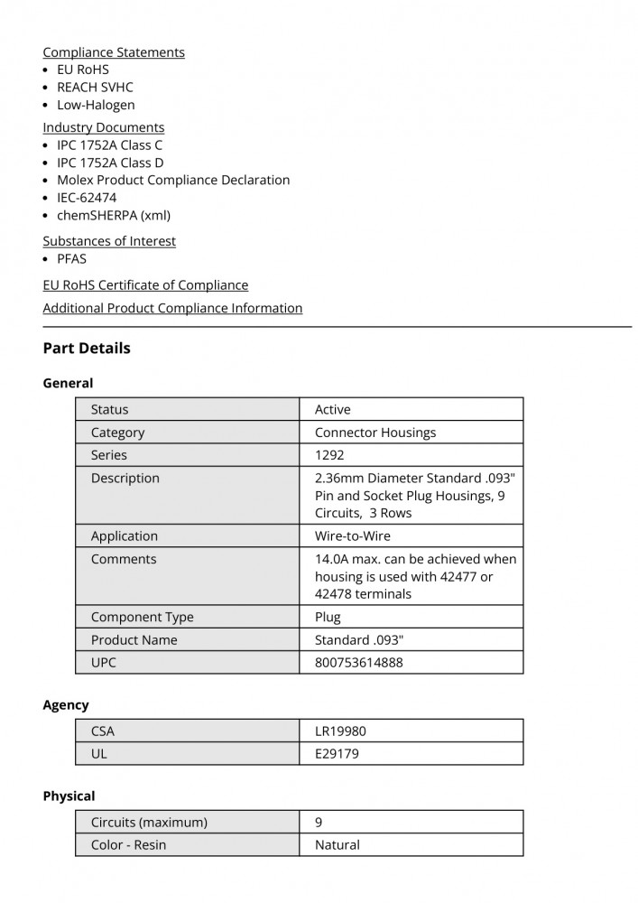Molex .093 standard pin terminals document page 2