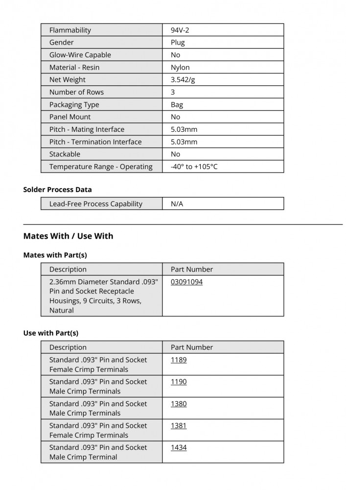 Molex .093 standard pin terminals document page 3