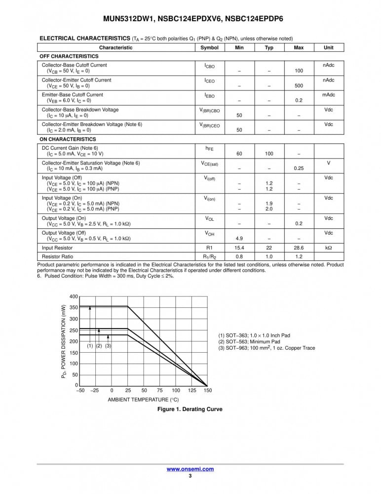 SMUN5312DW1T1G datasheet page 3