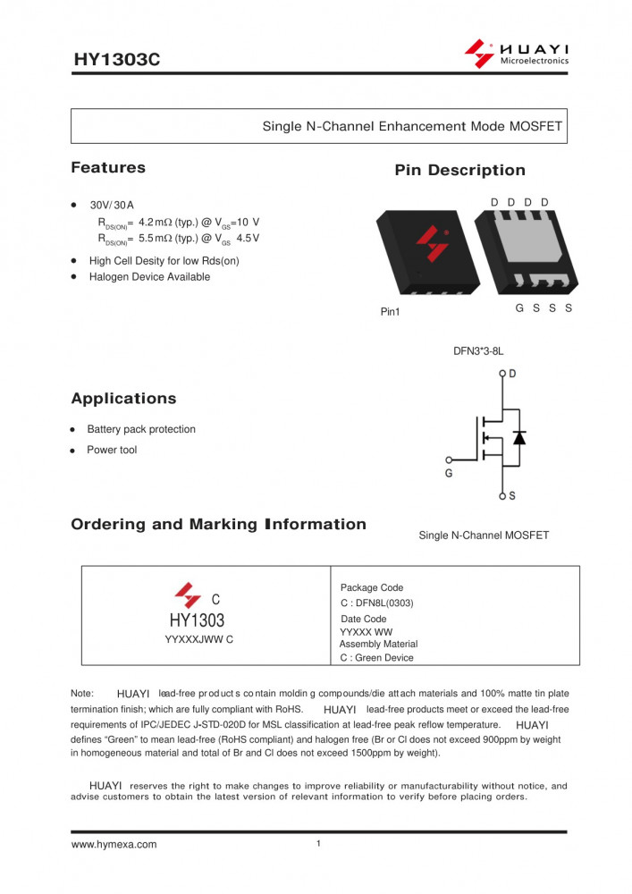 HY1303C datasheet page 1