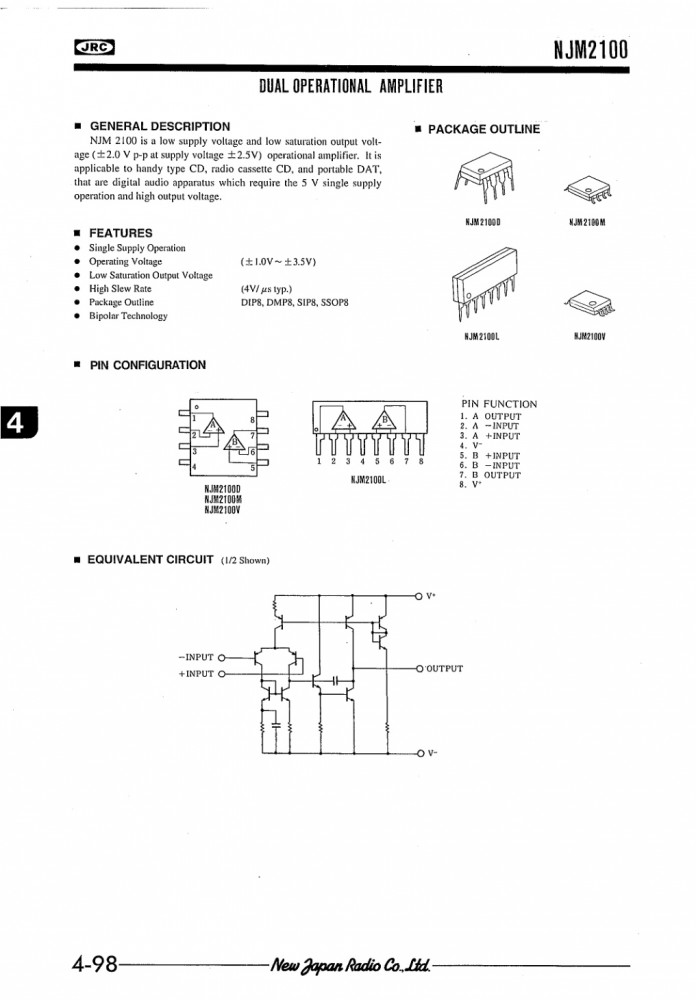 NJM2100 datasheet page 1