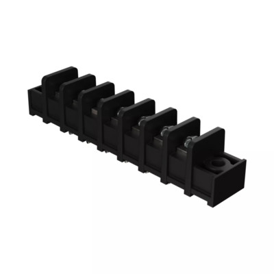 8.26mm Pitch, Single Row, Dual-Barrier Terminal Strip, with Mounting Ends, Black, Steel Screws, 7 Circuits for sale