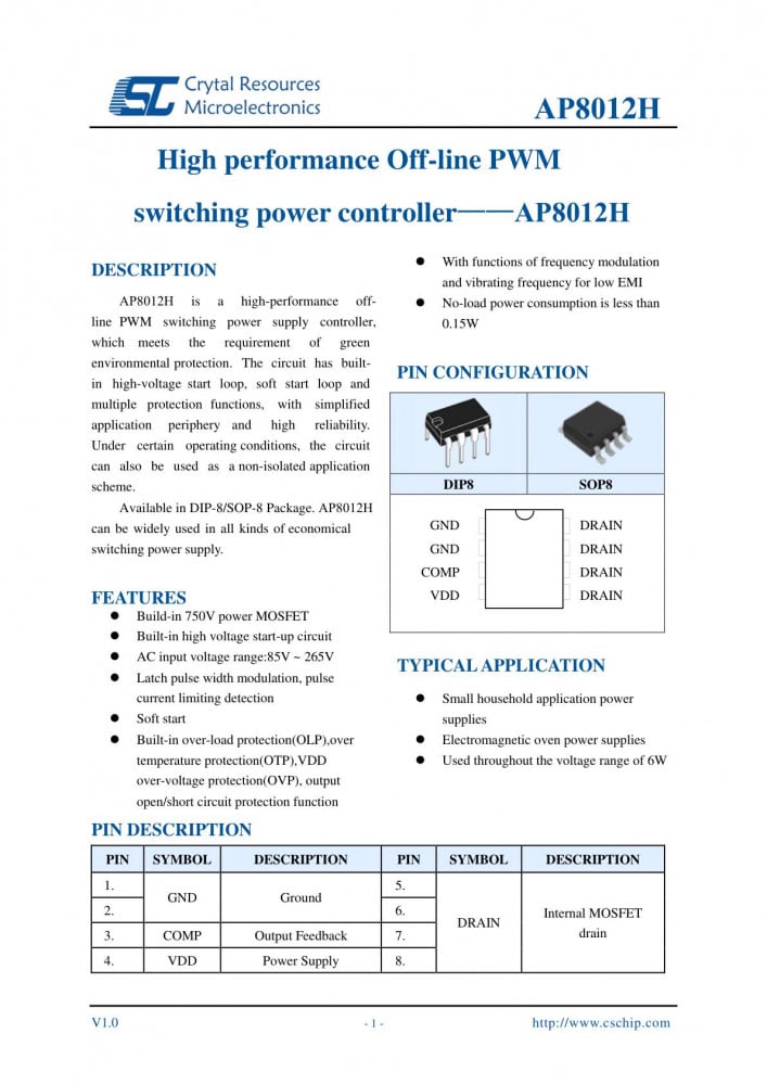 AP8012H datasheet page 1