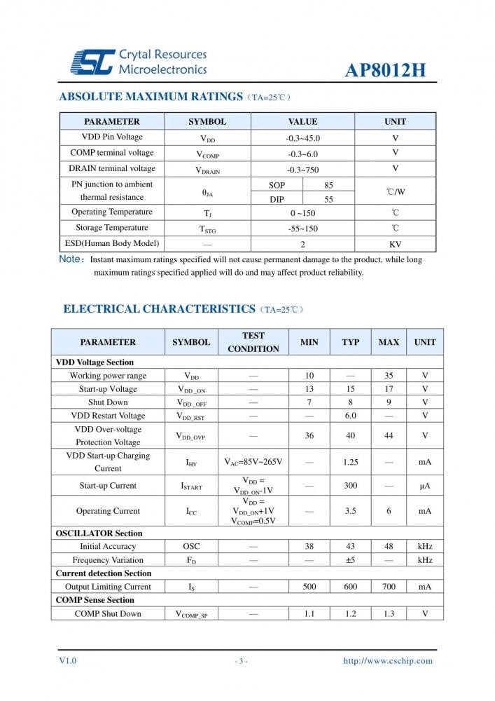 AP8012H datasheet page 3