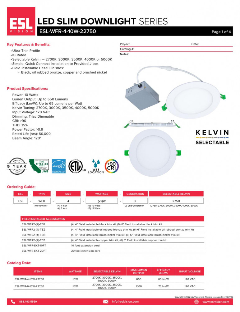 LEA NETWORKS ESL-WFR wafer product document, page 1