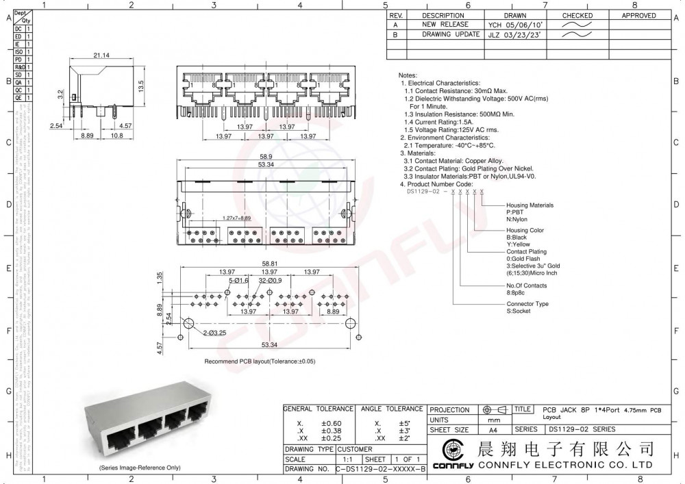 CONNFLY Elec DS1129-02-S80BP technical drawing preview