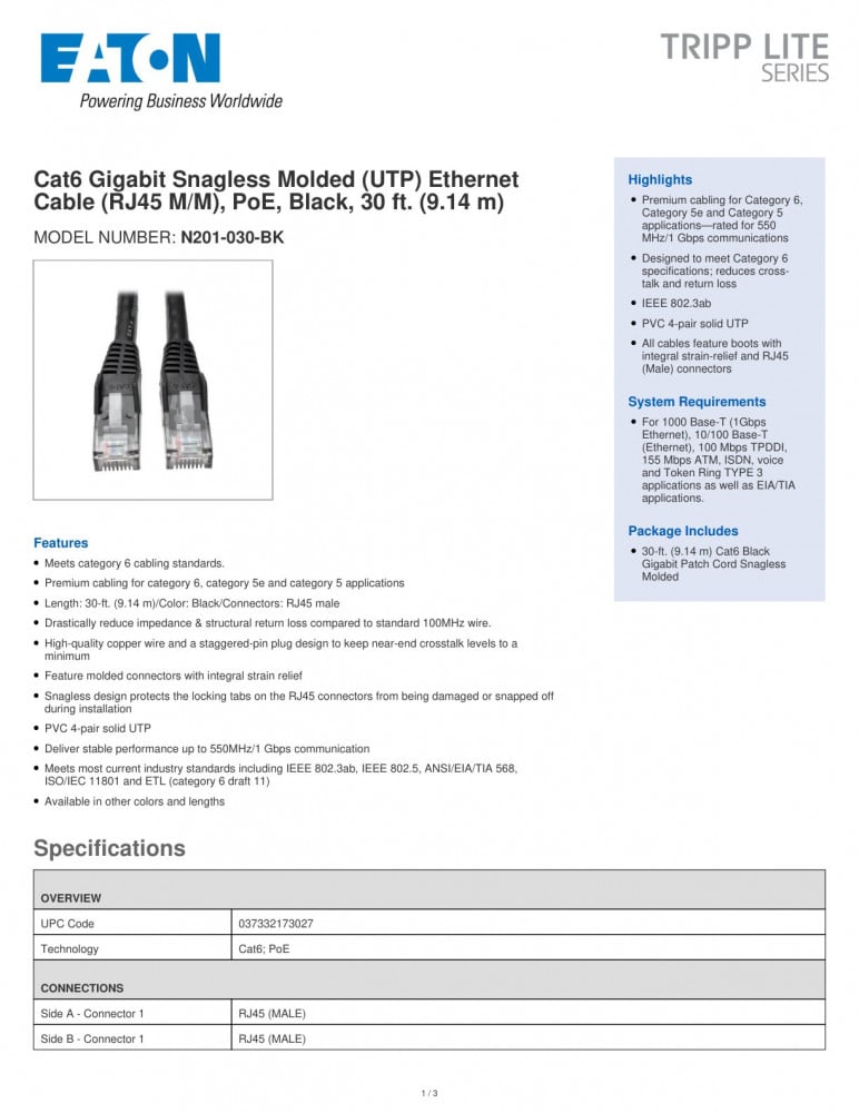 N201-030-BK product document page 1