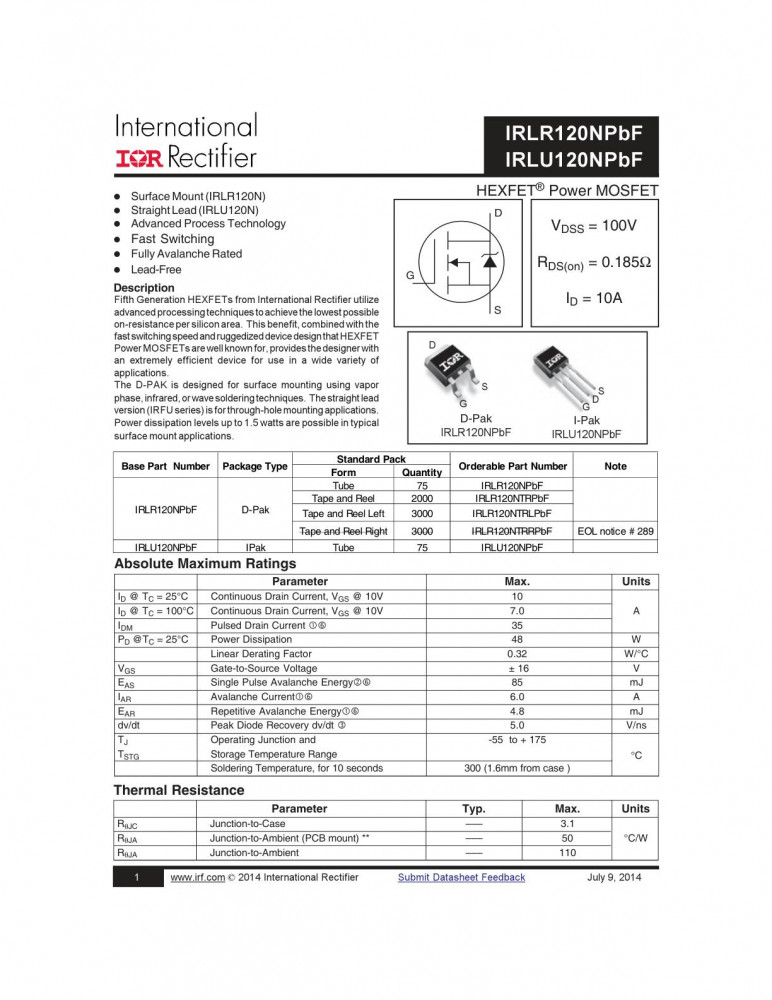 IRLR120NTRPBF datasheet page 1