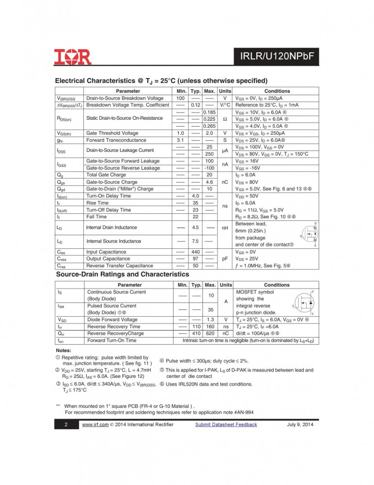 IRLR120NTRPBF datasheet page 2