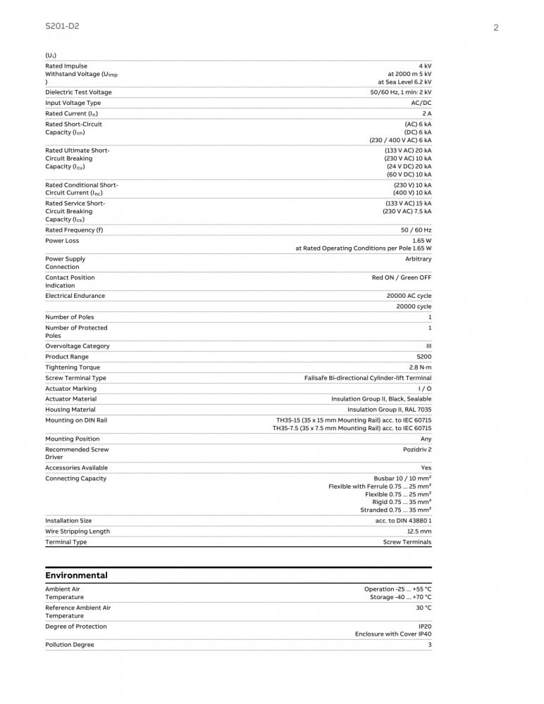 ABB S201-D2 technical document page 2