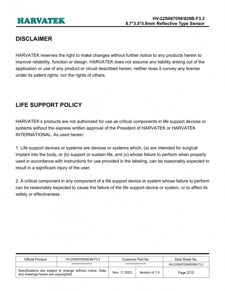 HV-22S087059/829B-F3.3 datasheet page 2