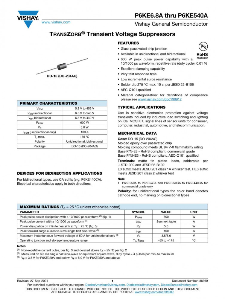 Vishay P6KE datasheet page 1