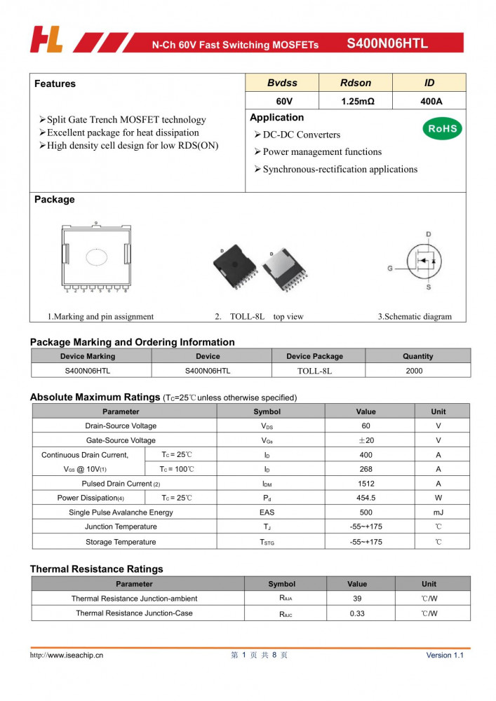 S400N06HTL datasheet page 1