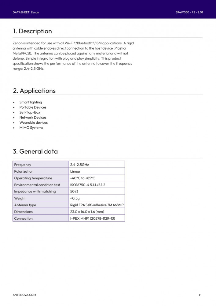 Zenon datasheet page 2