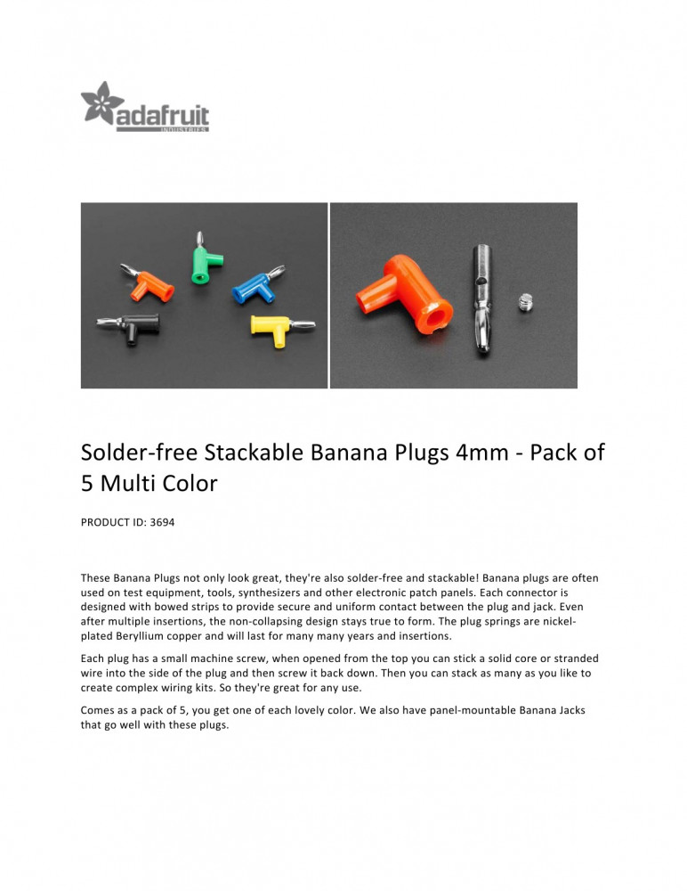 Adafruit 3694 solder-free stackable banana plugs technical image 1