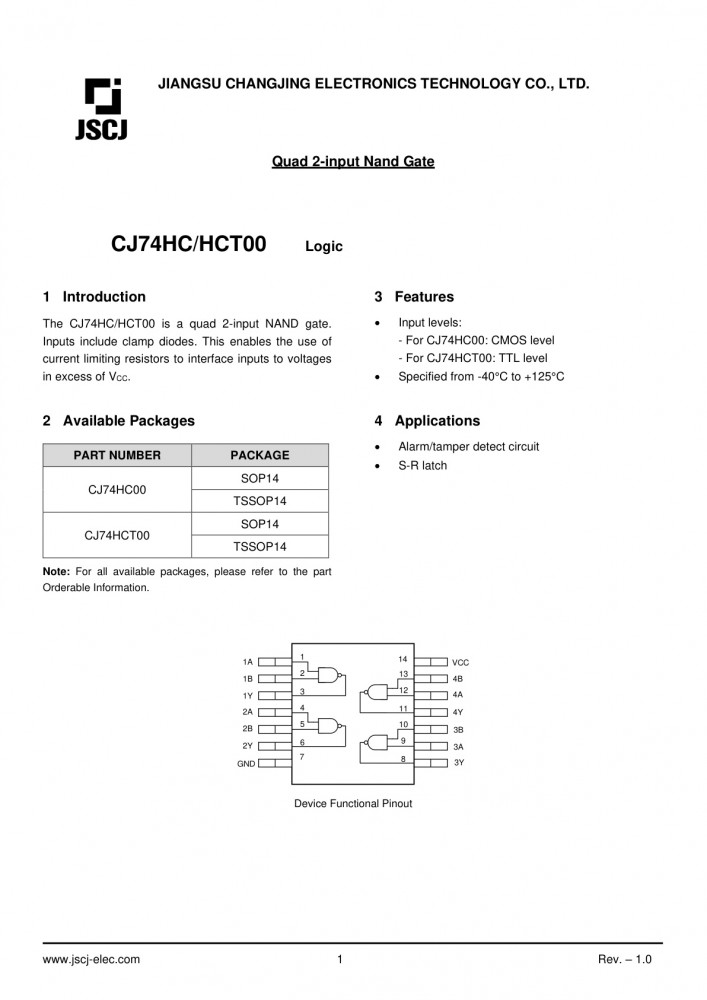 CJ74HC00 datasheet page 1