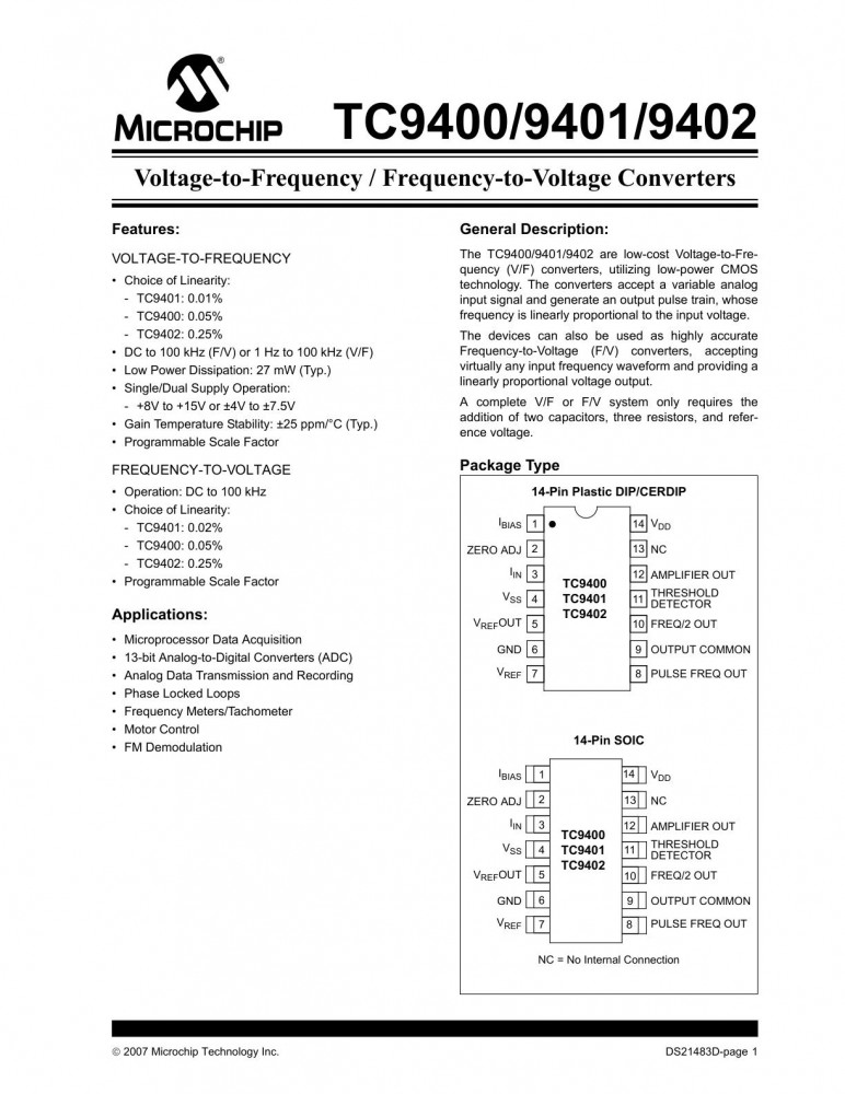 TC9400COD datasheet page 1