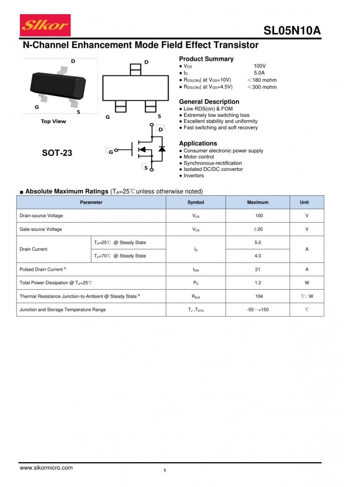 SL05N10A datasheet page 1