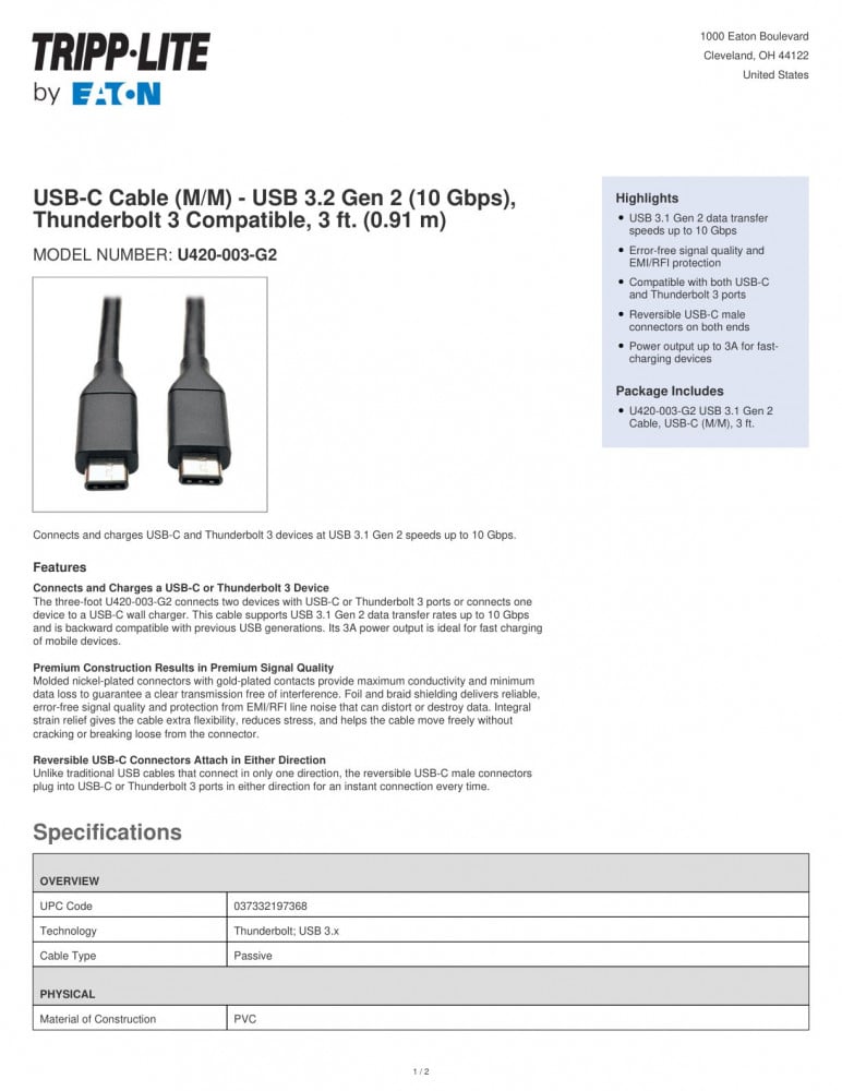 U420-003-G2 technical document page 1