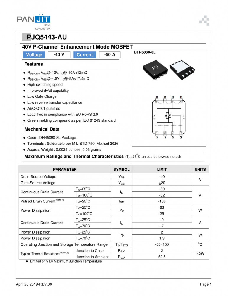 PJQ5443-AU datasheet page 1