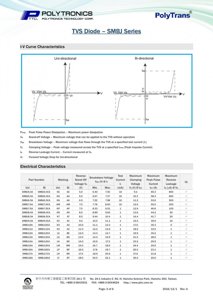 PTTC SMBJ series datasheet page 2