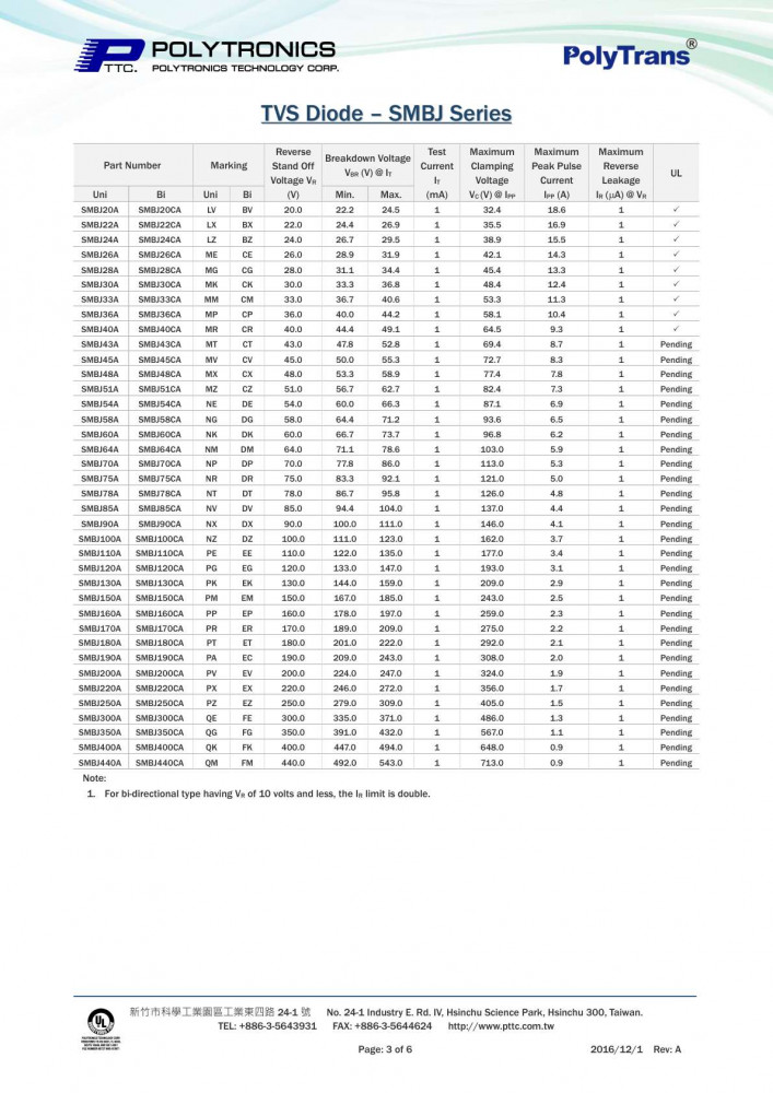 PTTC SMBJ series datasheet page 3