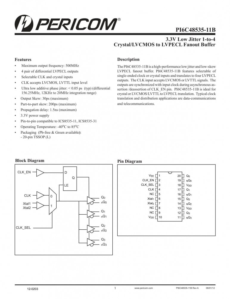 PI6C48535-11BLIEX datasheet page 1