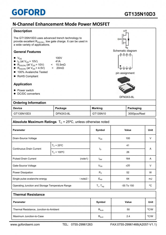 GT135N10D3 datasheet page 1