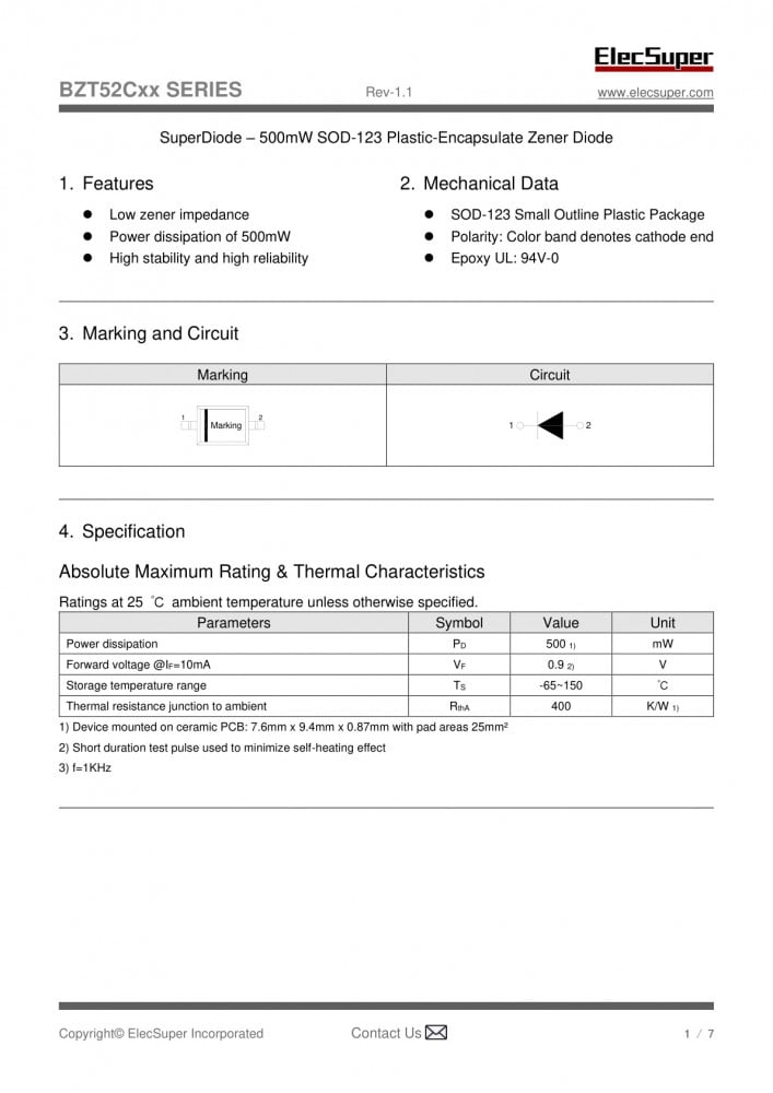 BZT52C3V0 datasheet page 1