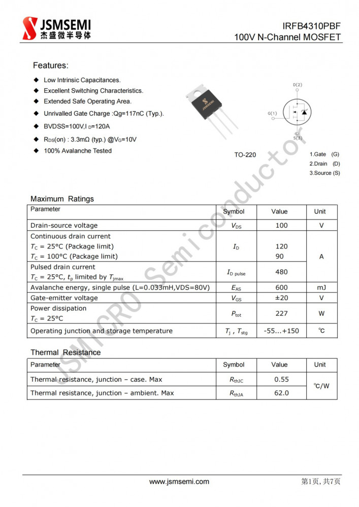 IRFB4310PBF datasheet page 1